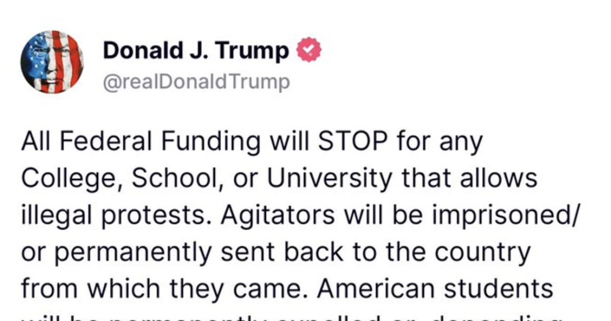 Statement on President Trump’s Truth Social post threatening funding ...